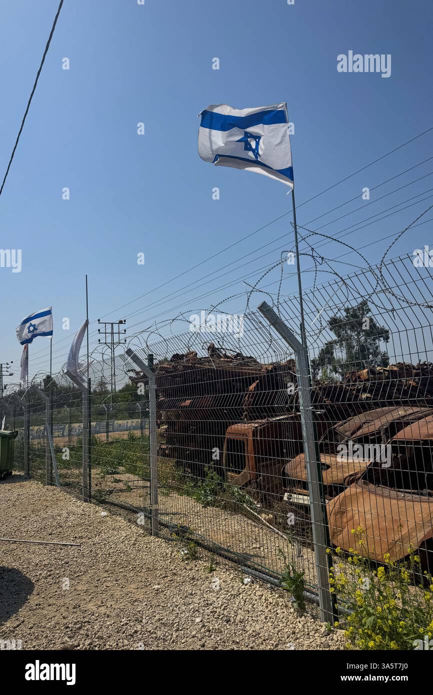 Sderot, Israel. 18th Mar, 2025. A car cemetery with destroyed vehicles ...