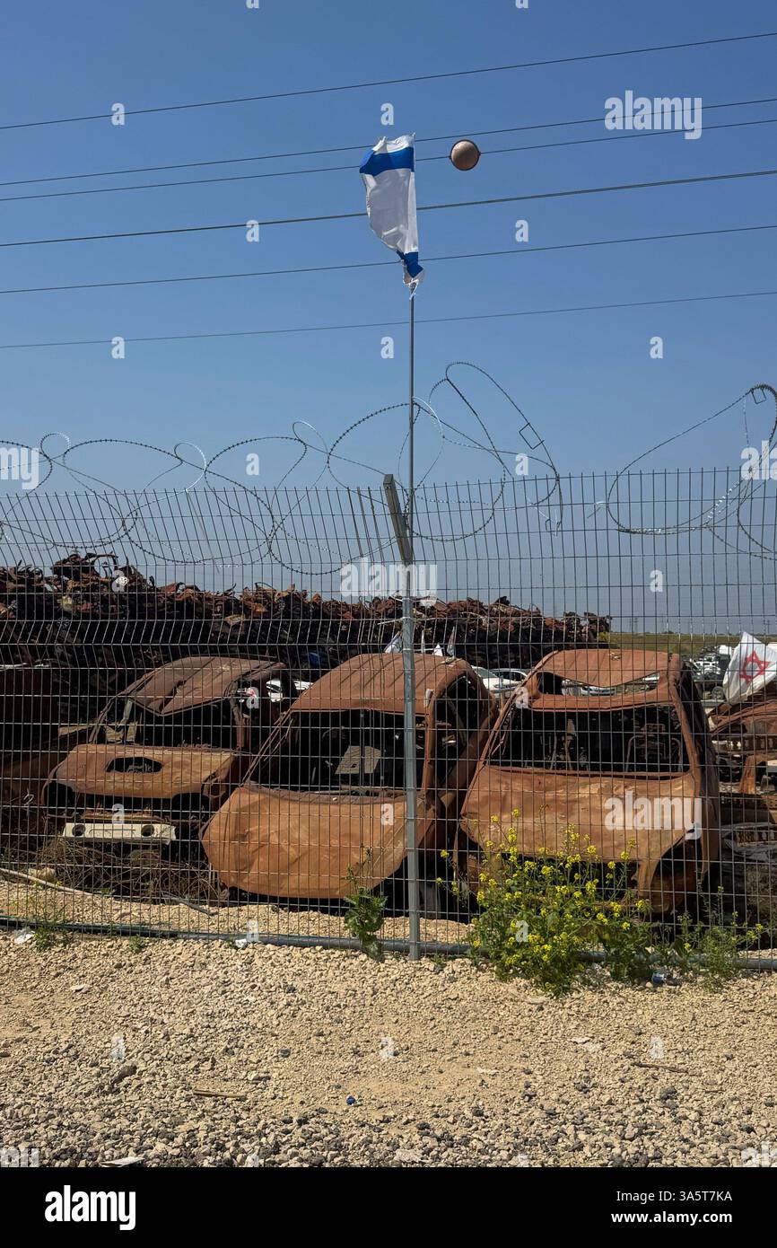 Sderot, Israel. 18th Mar, 2025. A car cemetery with destroyed vehicles ...