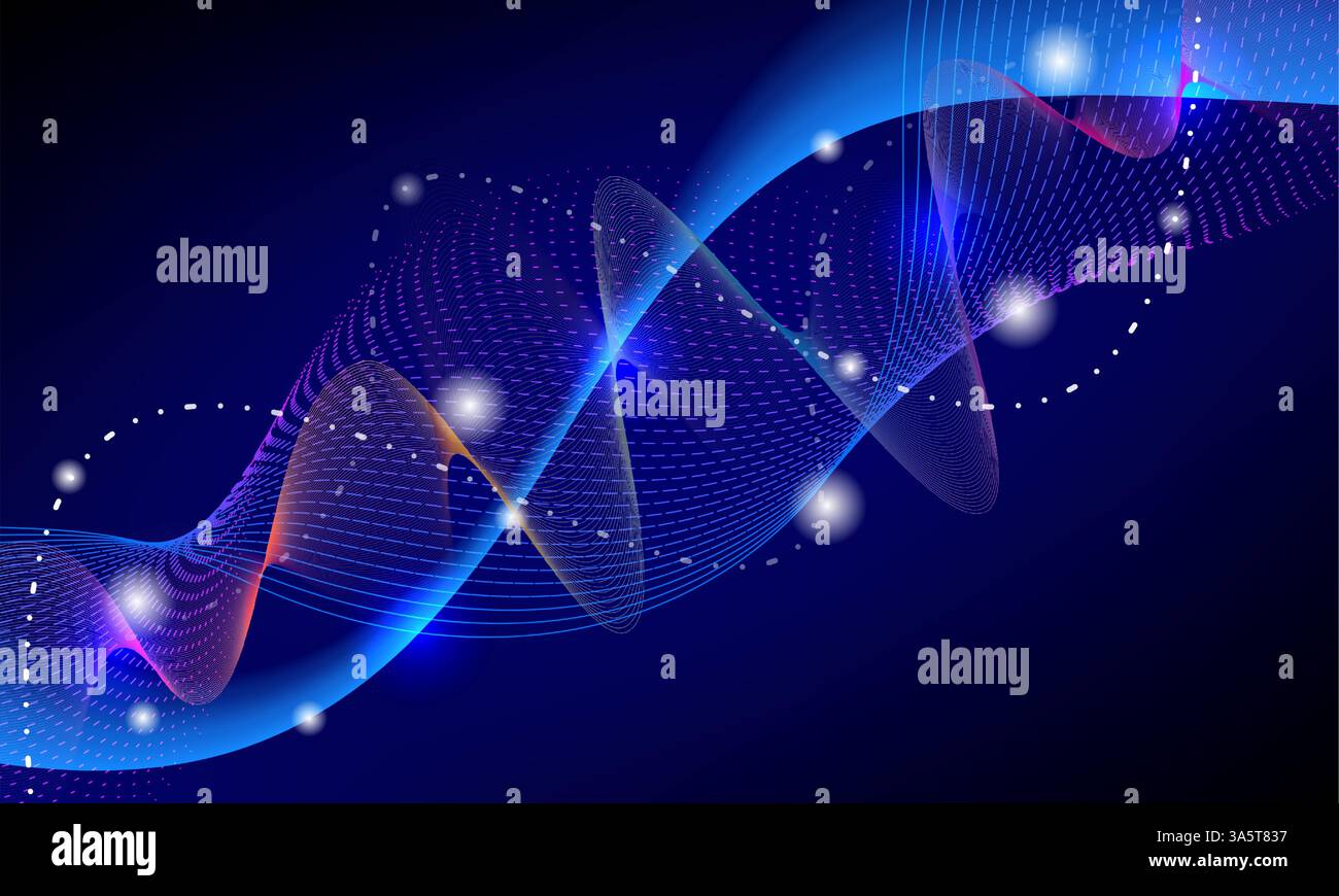 Abstract glowing wave lines on dark blue background. Dynamic wave pattern. Modern flowing wavy ...