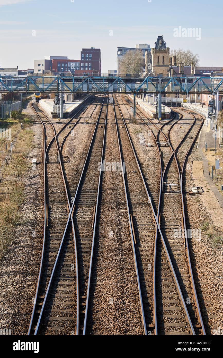 A view of Lincoln Railway Station captured from a bridge overlooking ...