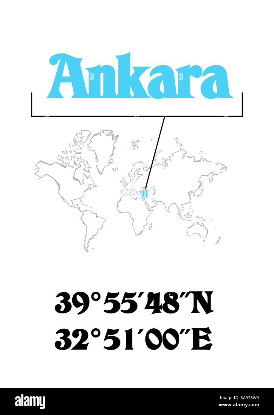 Ankara poster or t-shirt graphic design. City coordinates and world map ...