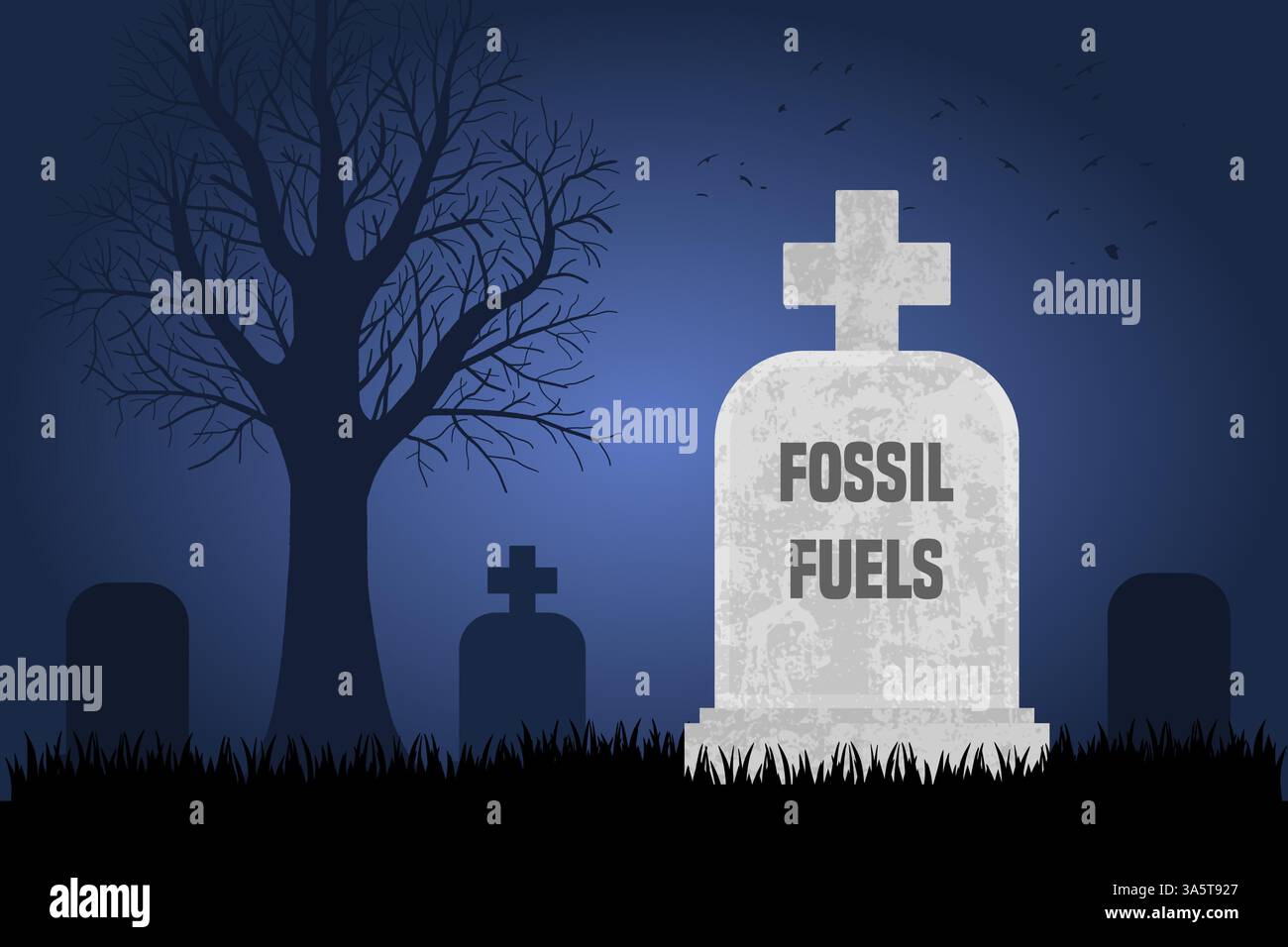 Fossil fuels are dead. Grave concept symbolizing fossil fuel decline ...