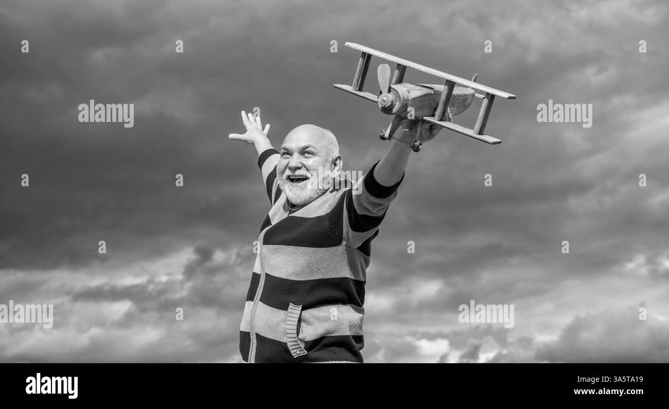 happy retirement. aged retired granddad with toy. retired old man ...