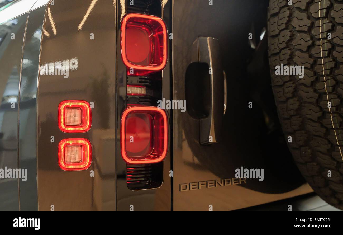 Almaty, Kazakhstan - March 13, 2025: Rear light Land Rover Defender 130 ...