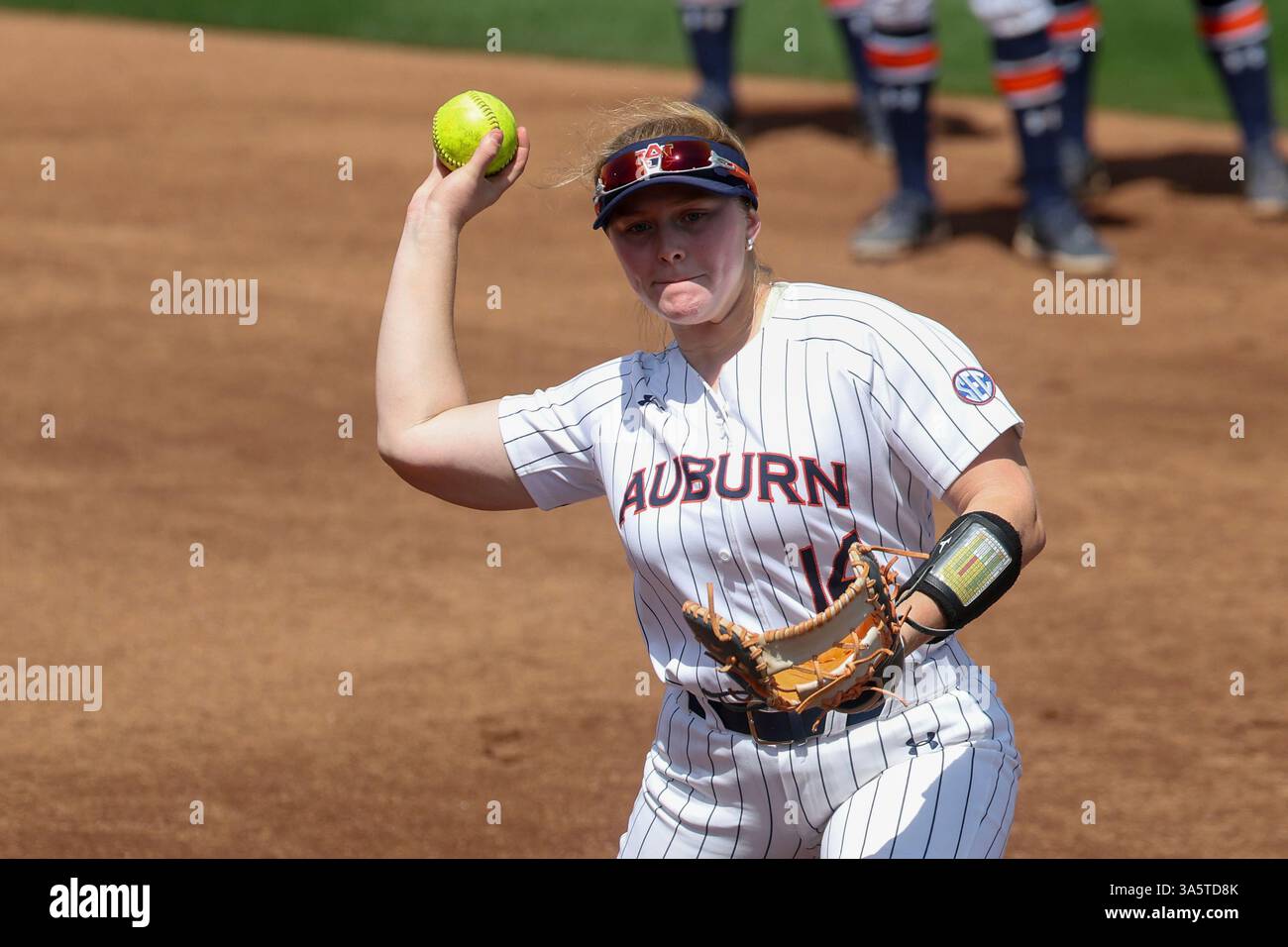 AUSTIN, TX - MARCH 22: Auburn utility AnnaLea Adams (14) warms up ...