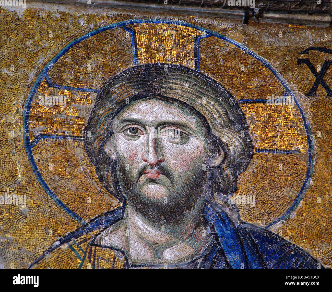 Interior view of Haghia Sophia. Mosaic of Jesus Christ, 11th centry ...