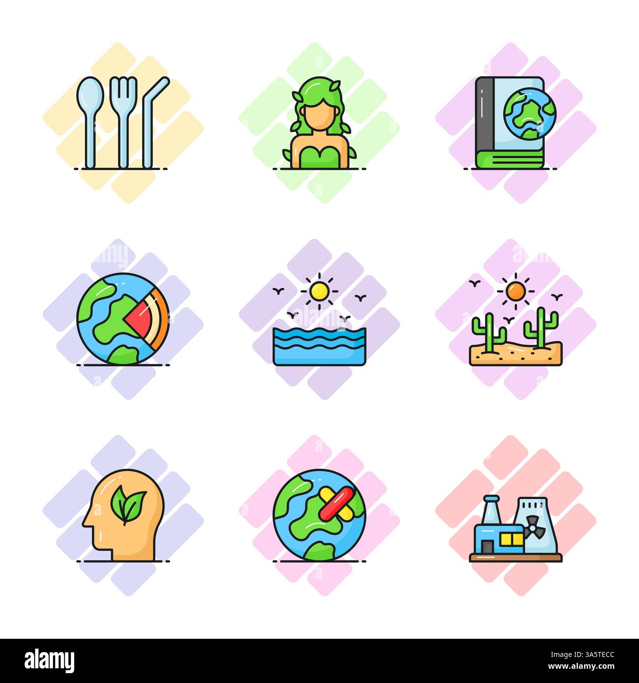 World mother earth day related icons set such as, reusable, gaia, book ...