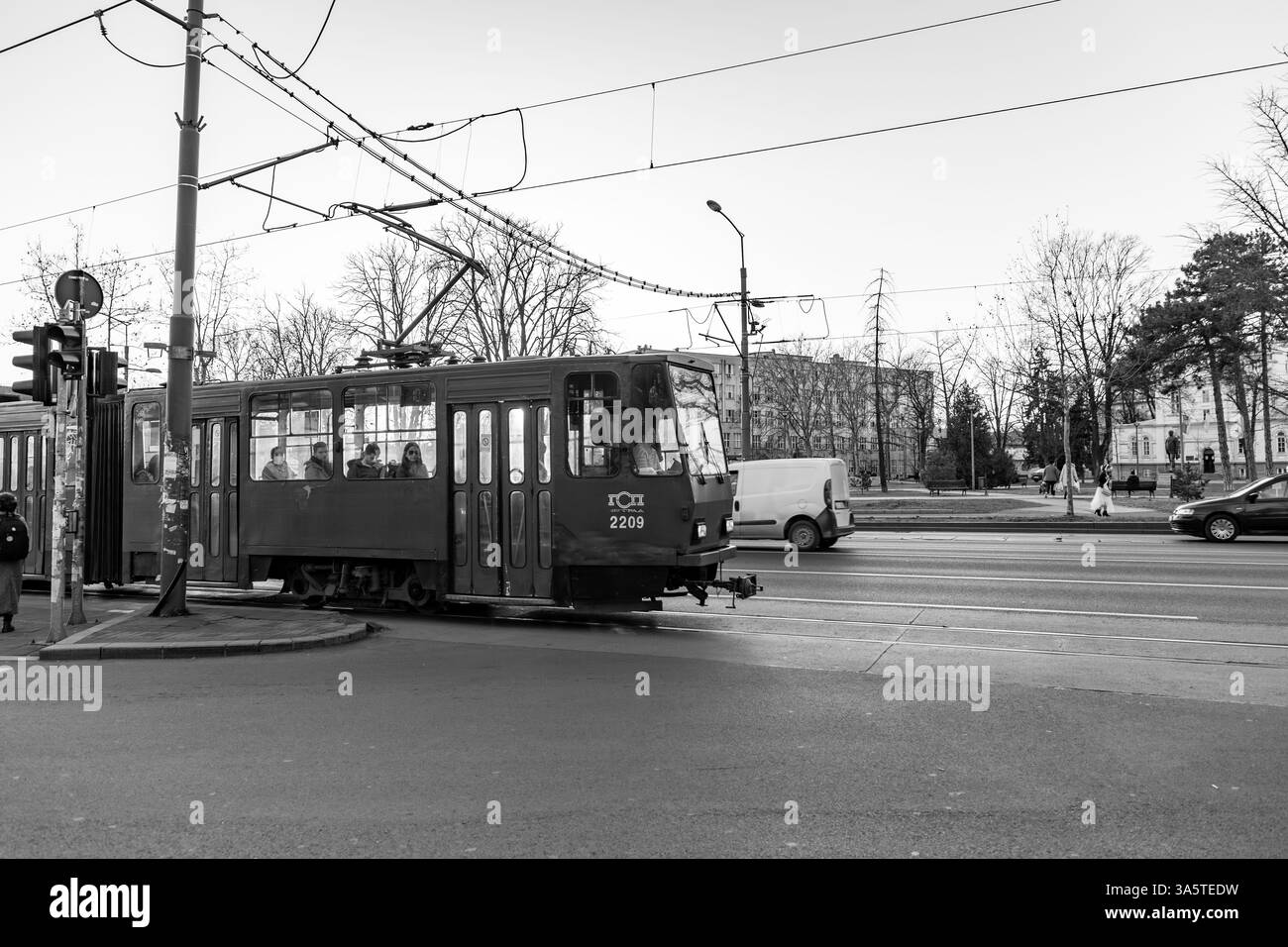 Belgrade, Serbia - 8 FEB 2024: The Belgrade tram system is a 1000 mm ...