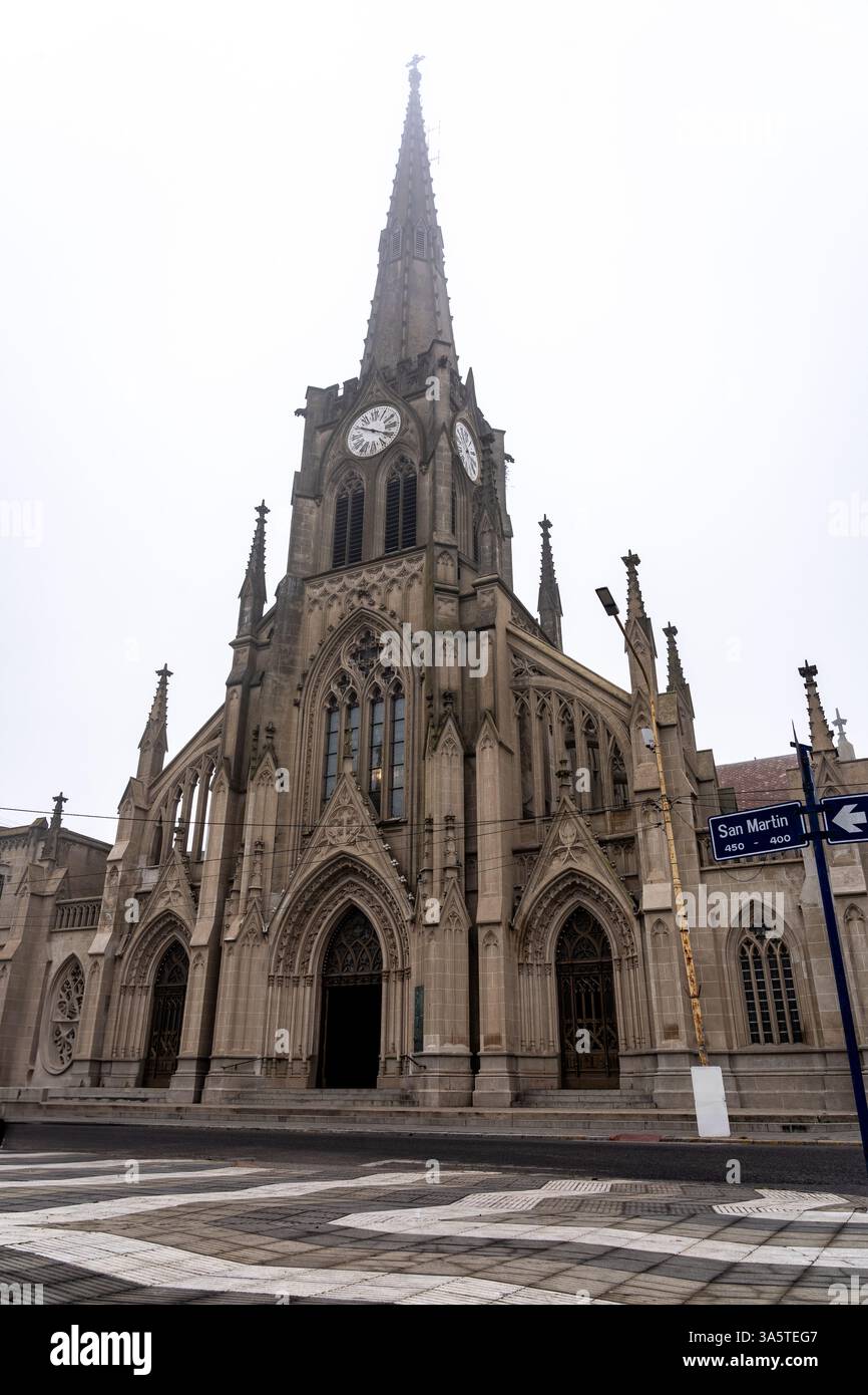 Foggy view of Independence Square in Azul featuring a historic church ...