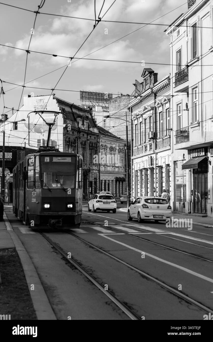 Belgrade, Serbia - 8 FEB 2024: The Belgrade tram system is a 1000 mm ...