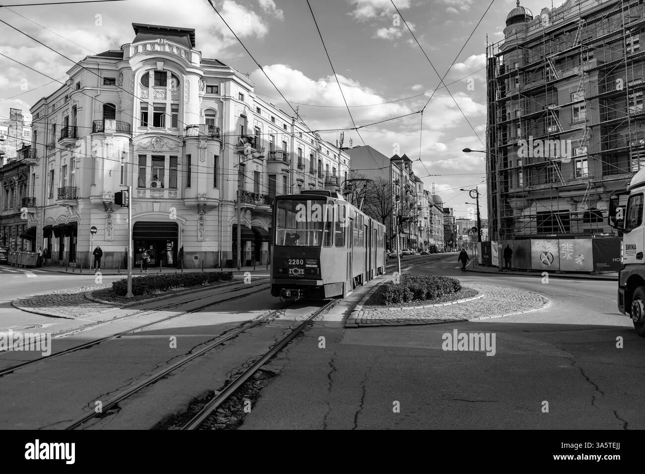 Belgrade, Serbia - 8 FEB 2024: The Belgrade tram system is a 1000 mm ...