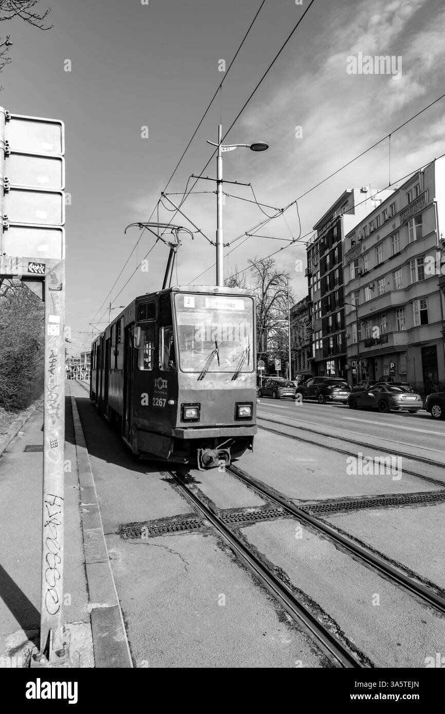Belgrade, Serbia - 8 FEB 2024: The Belgrade tram system is a 1000 mm ...