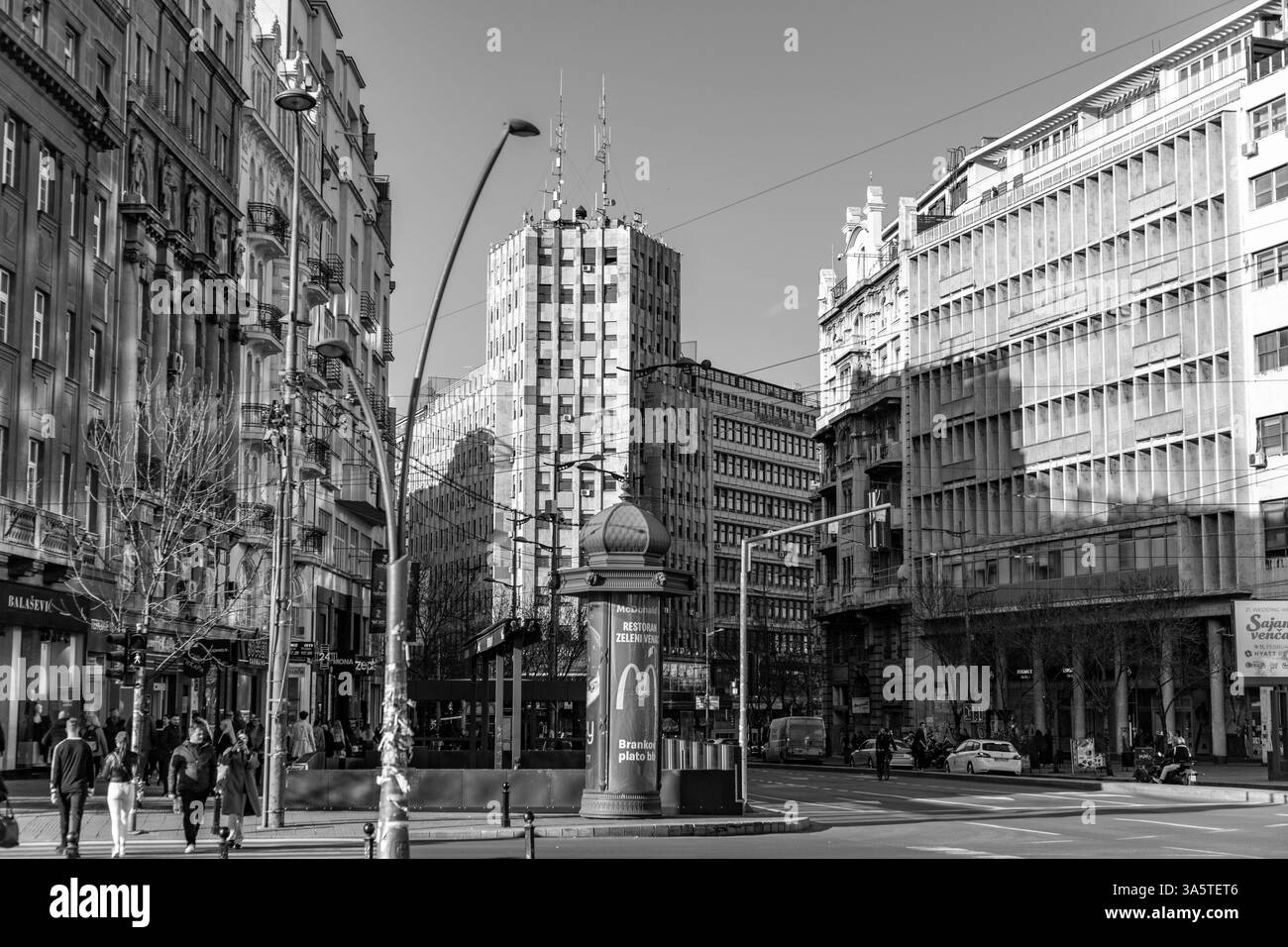 Belgrade, Serbia - 8 FEB 2024: Terazije is the central town square and ...