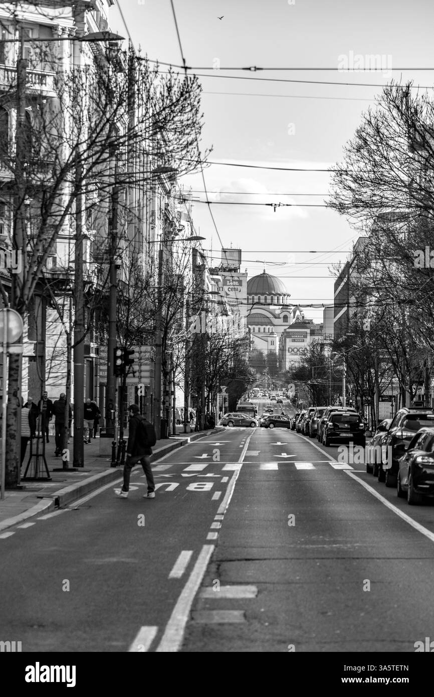 Belgrade, Serbia - 8 FEB 2024: Terazije is the central town square and ...