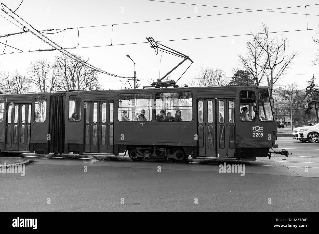 Belgrade, Serbia - 8 FEB 2024: The Belgrade tram system is a 1000 mm ...