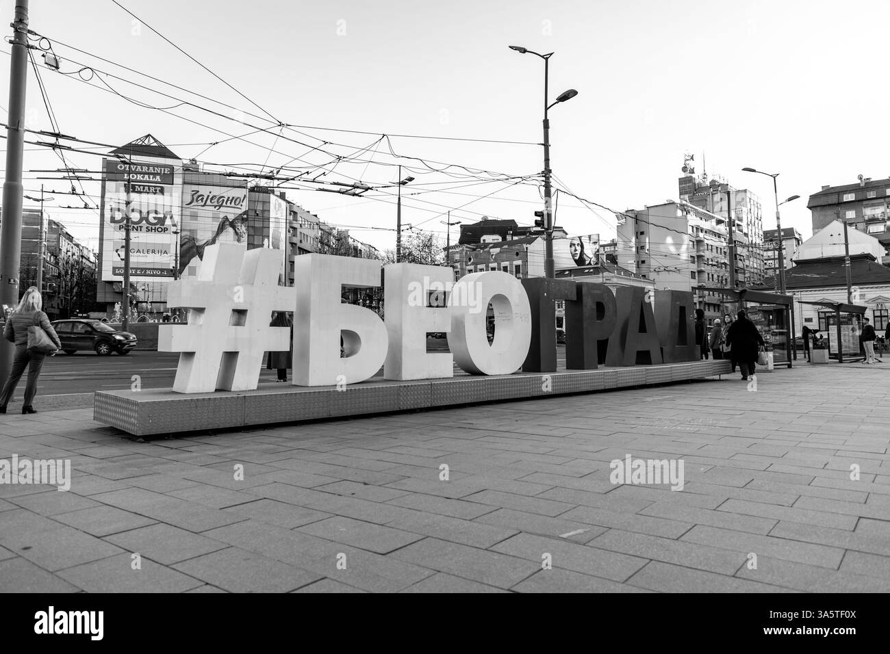 Belgrade, Serbia - 8 FEB 2024: Slavija Square is a major commercial ...