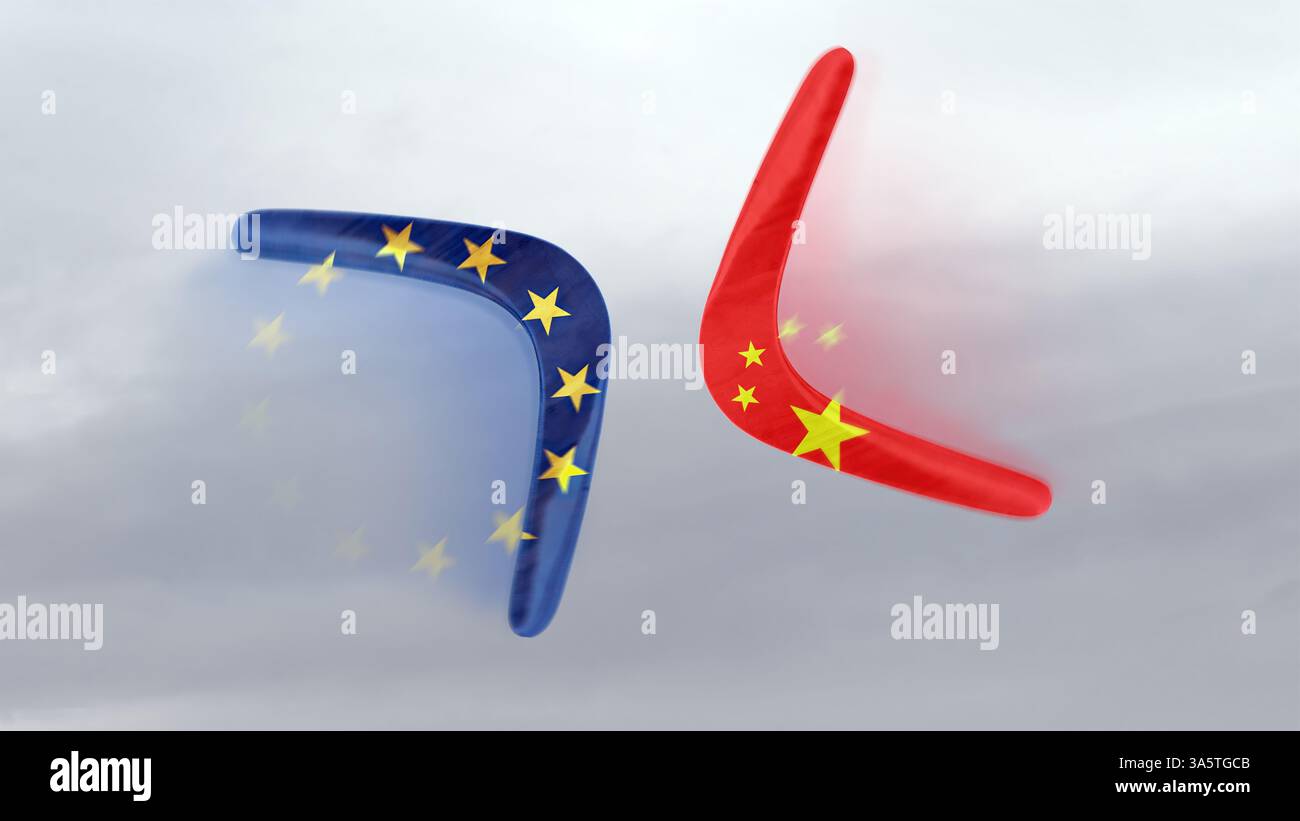 Two boomerangs painted in EU and China colors collide mid-air ...