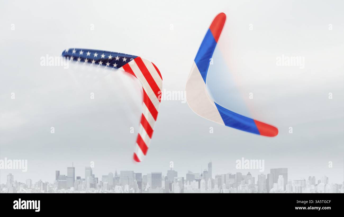 Two boomerangs painted in US and Russian colors collide mid-air ...