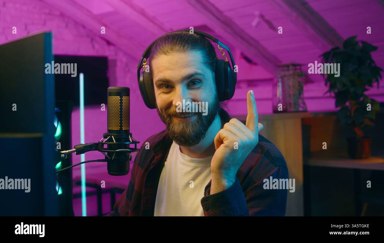 Contemplative caucasian streamer gamer influencer hi-res stock ...