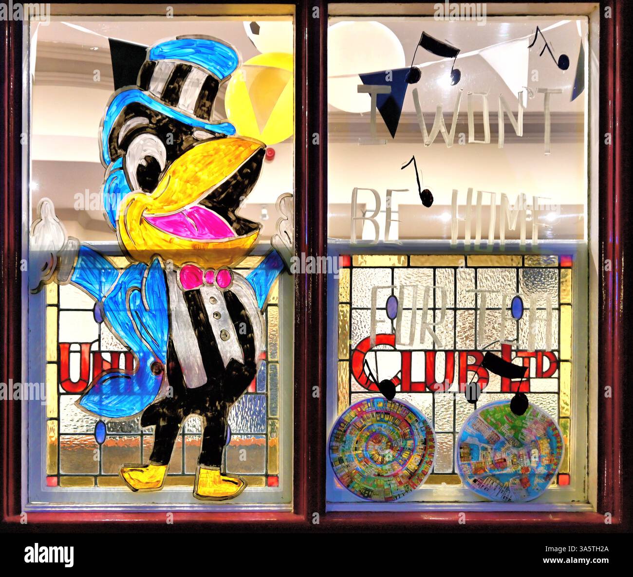 Newcastle Magpie football cartoon painted on the window of the Unionist ...
