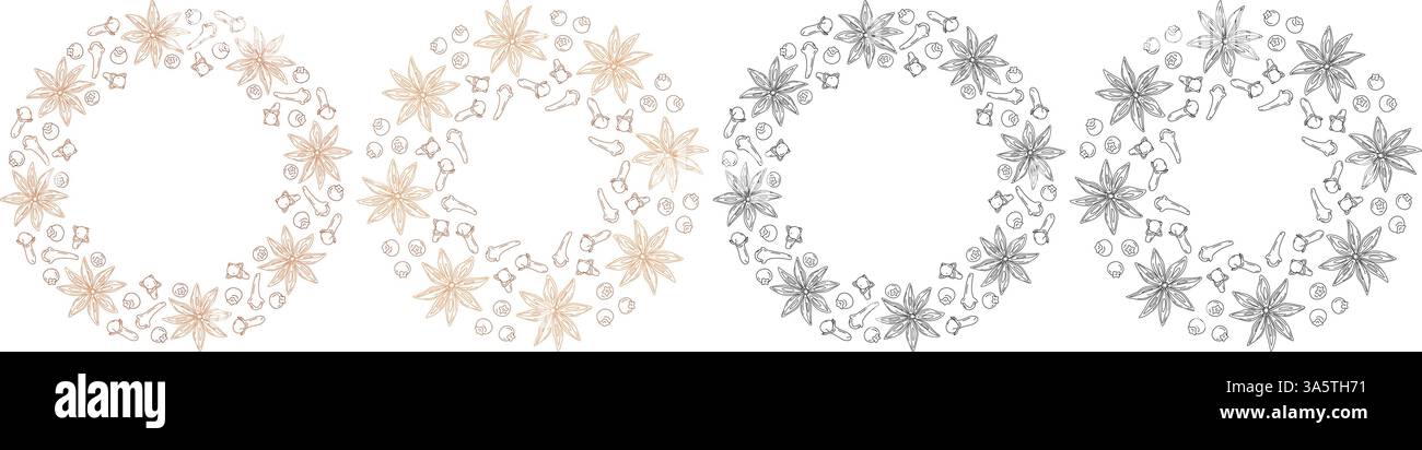 Dry Allspice Star anise Clove Circular Frame border Mulled wine spices ...