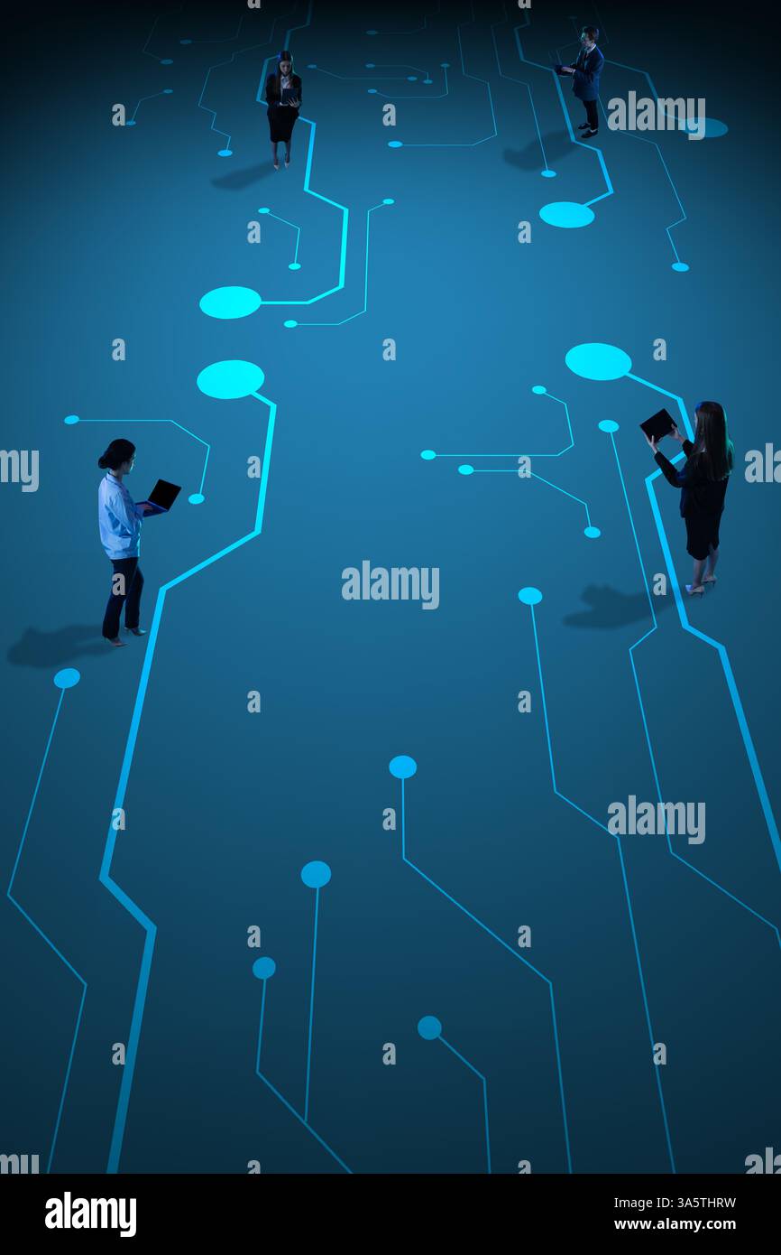 Users distributed along glowing circuit board visual metaphor of ...