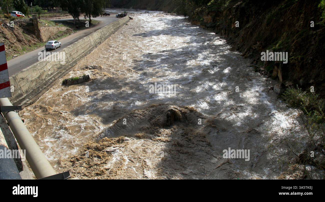 The Zarqa Stream, which passes north of the Jordanian capital, Amman ...