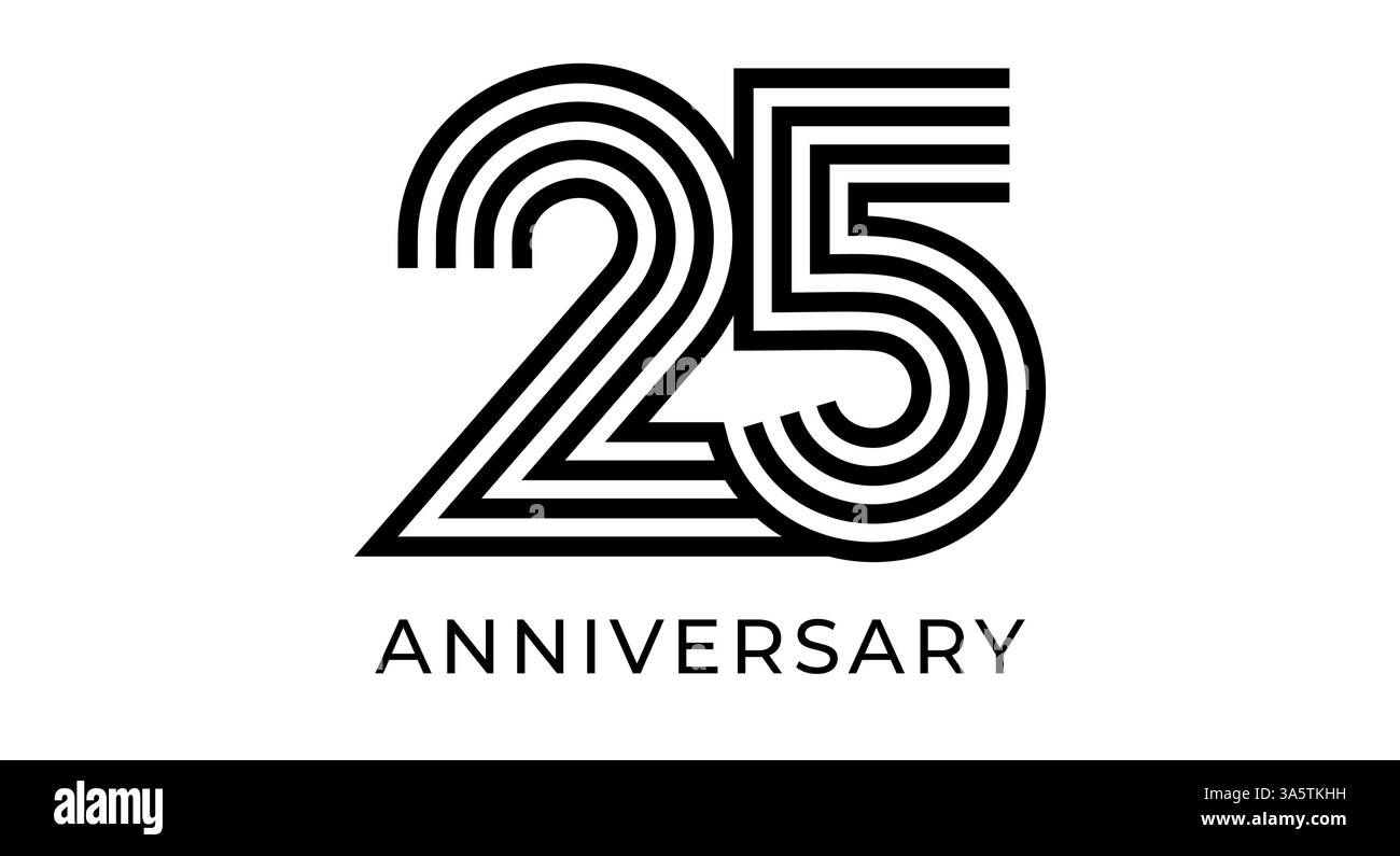 25th anniversary sign, striped geometrical number 25 for greeting card ...