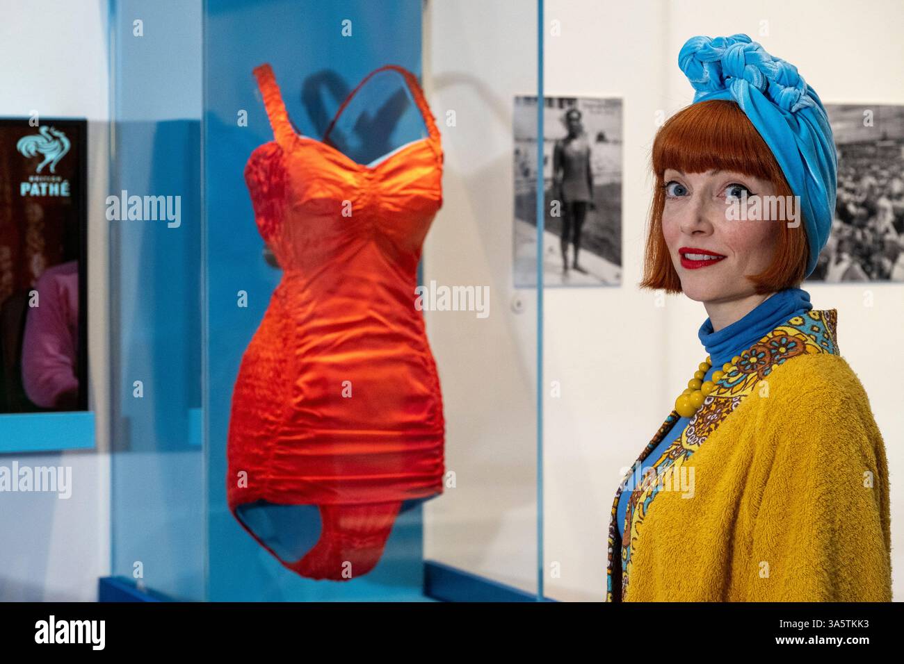 London, UK. 24 March 2025. Curator Amber Butchart with ‘Lastex stretch ...