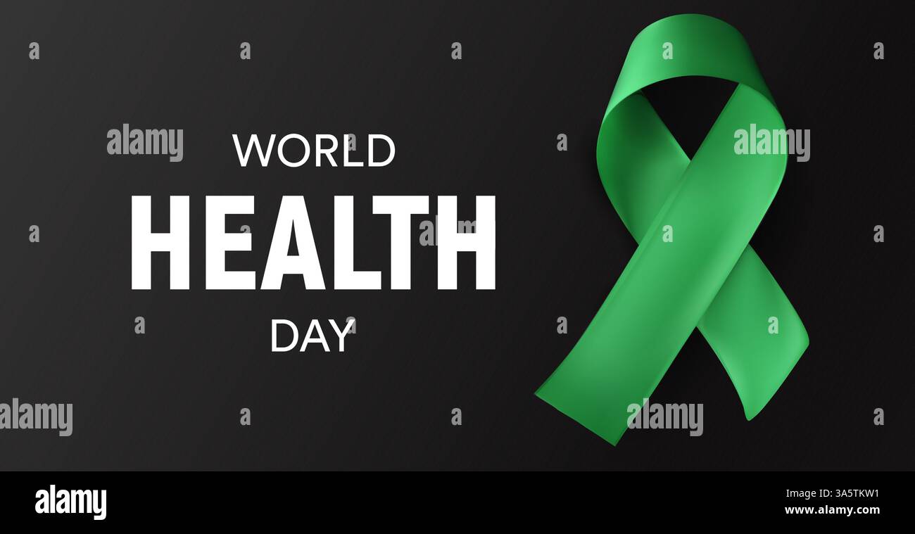 World Health Day banner with green awareness ribbon on black background ...