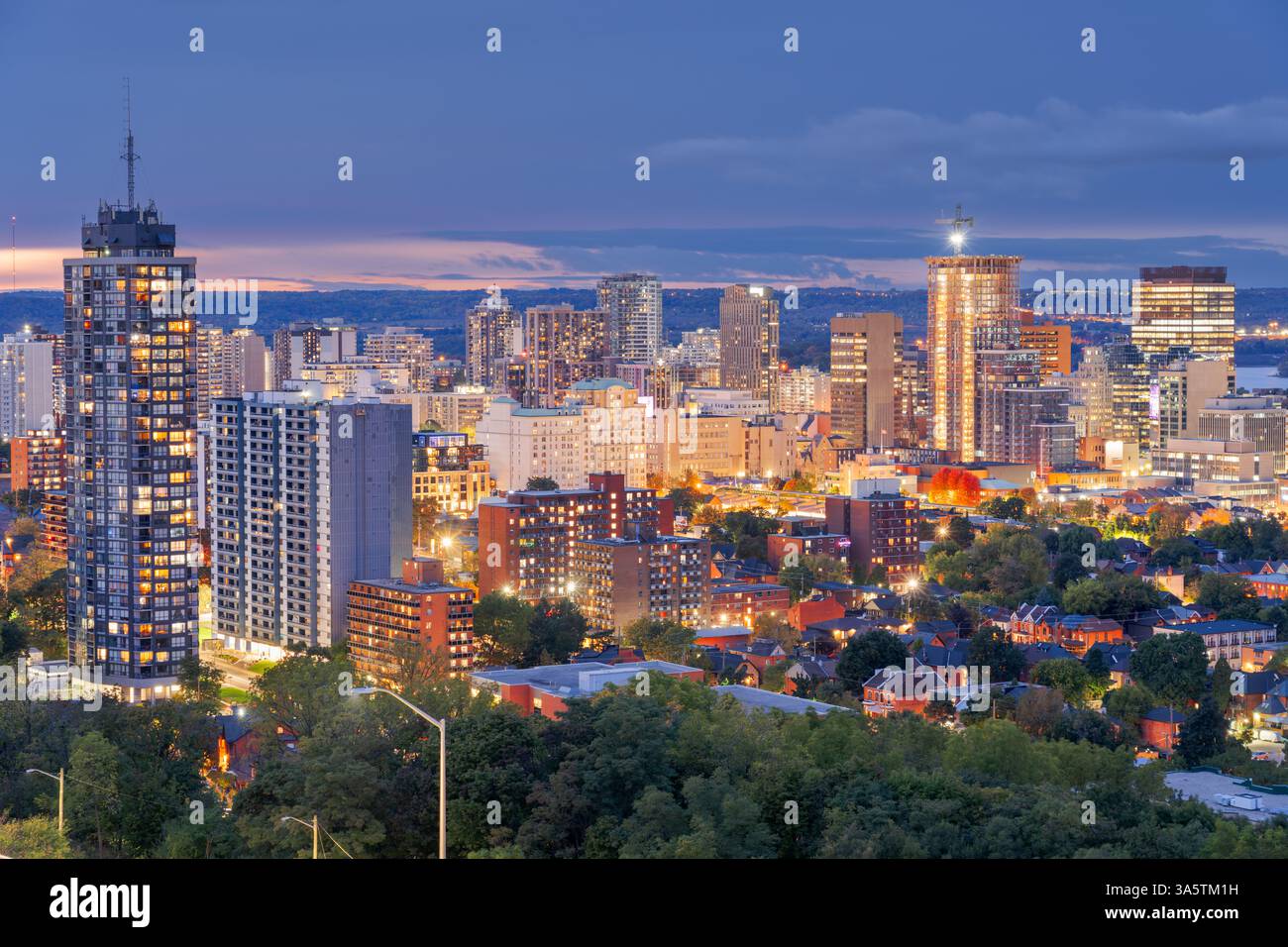 Hamilton, Ontario, Canada downtown city skyline at blue hour Stock ...