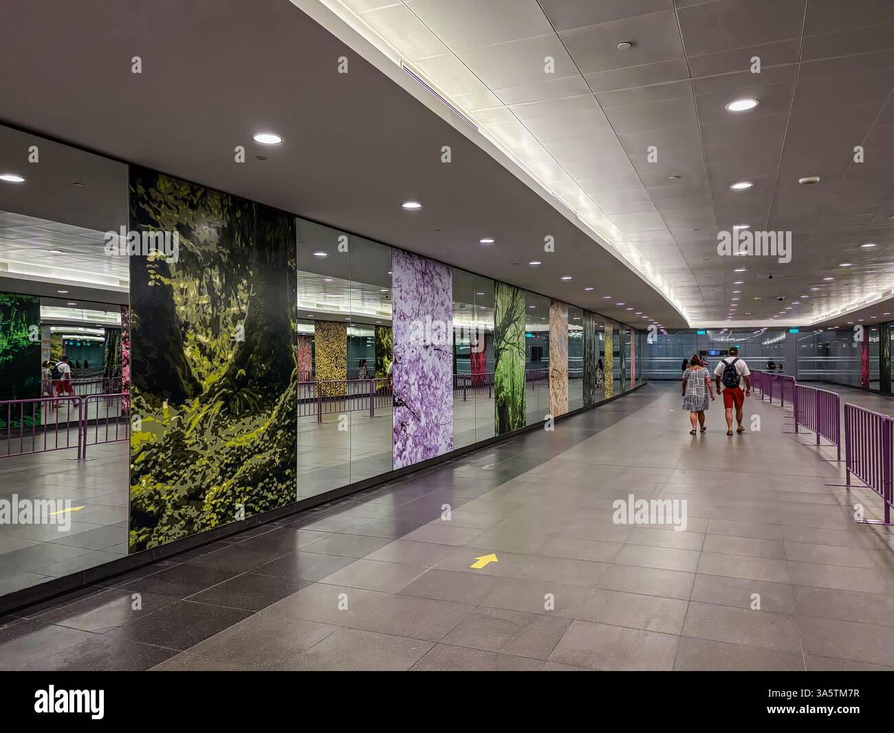Bayfront MRT station underground walkway with nature themed artistic ...