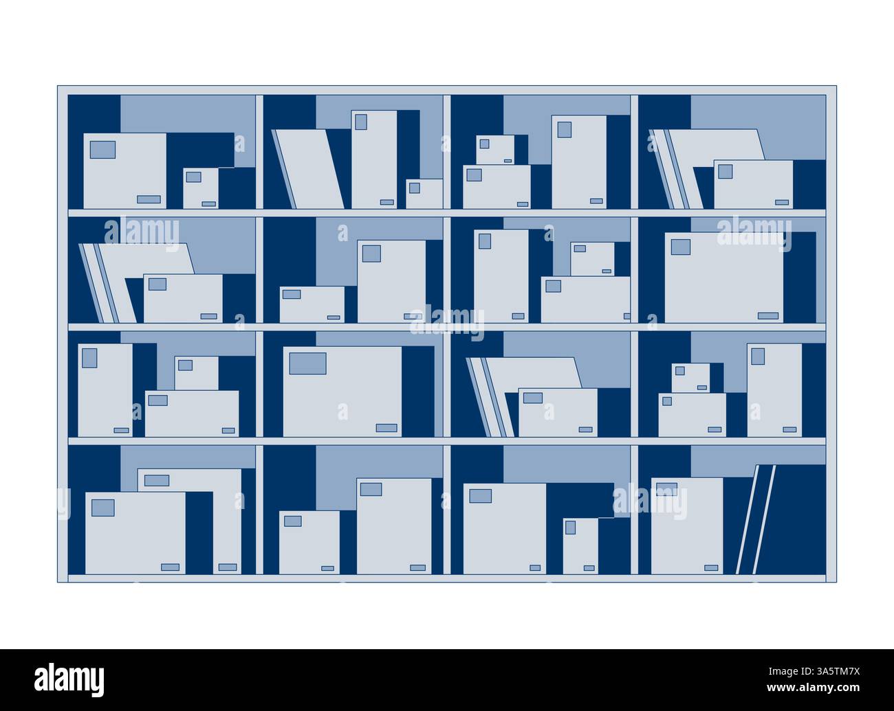 Storage shelves with boxes and documents 2D cartoon object Stock Vector ...