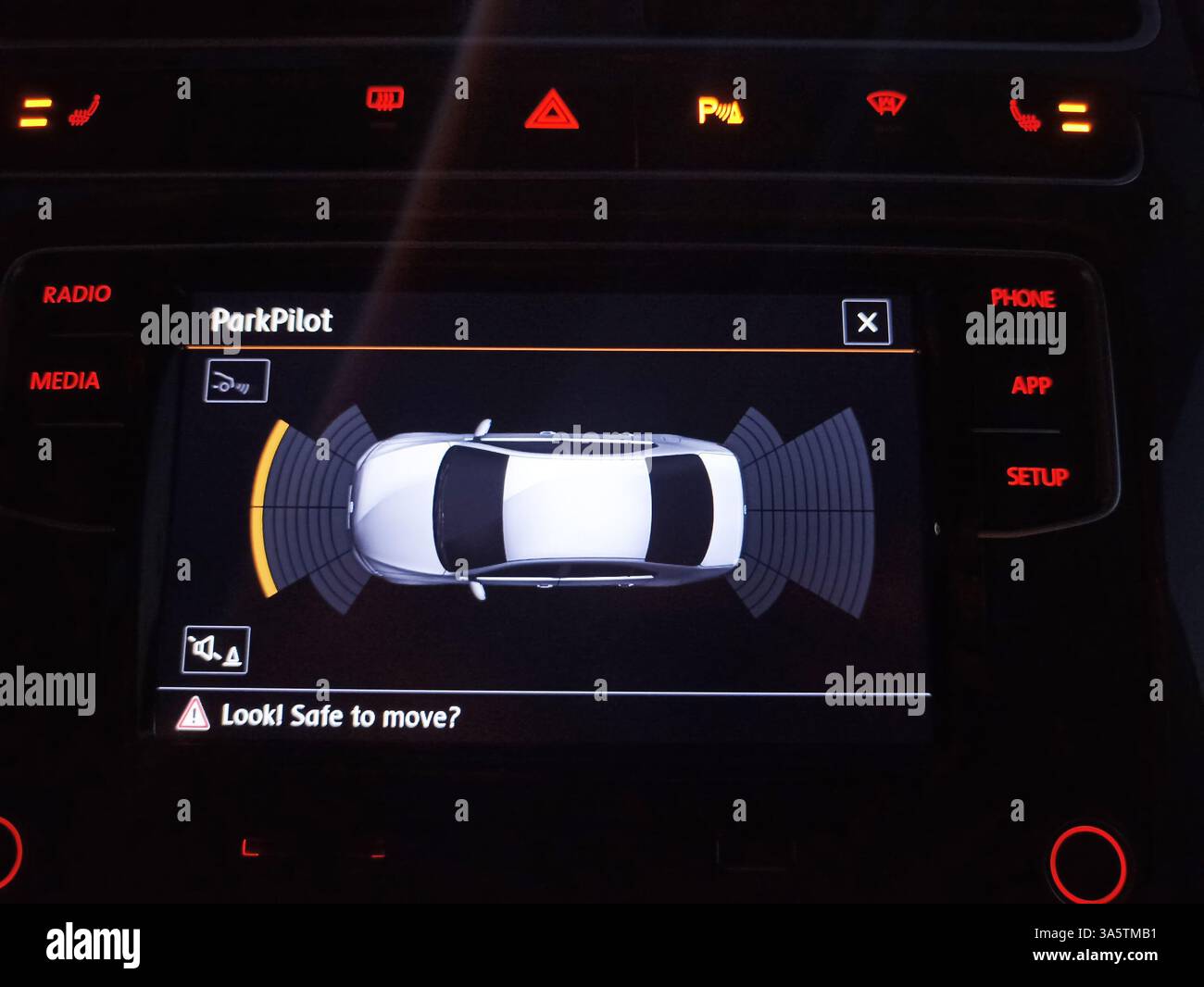Car parking sensor display with safety warnings and parkpilot interface ...
