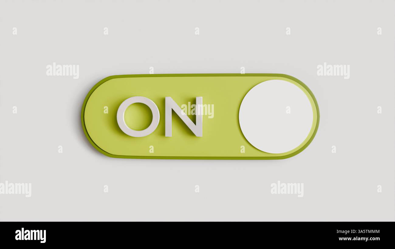 3D model of green power button design on white background, button ...