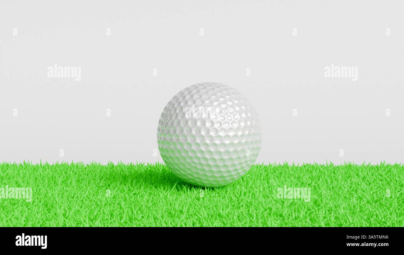 3D model of white golf ball on grass on white background close-up, golf ...