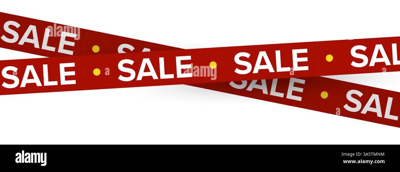 Red sale tape, discount ribbon, like police tape. Catchy retail promo ...