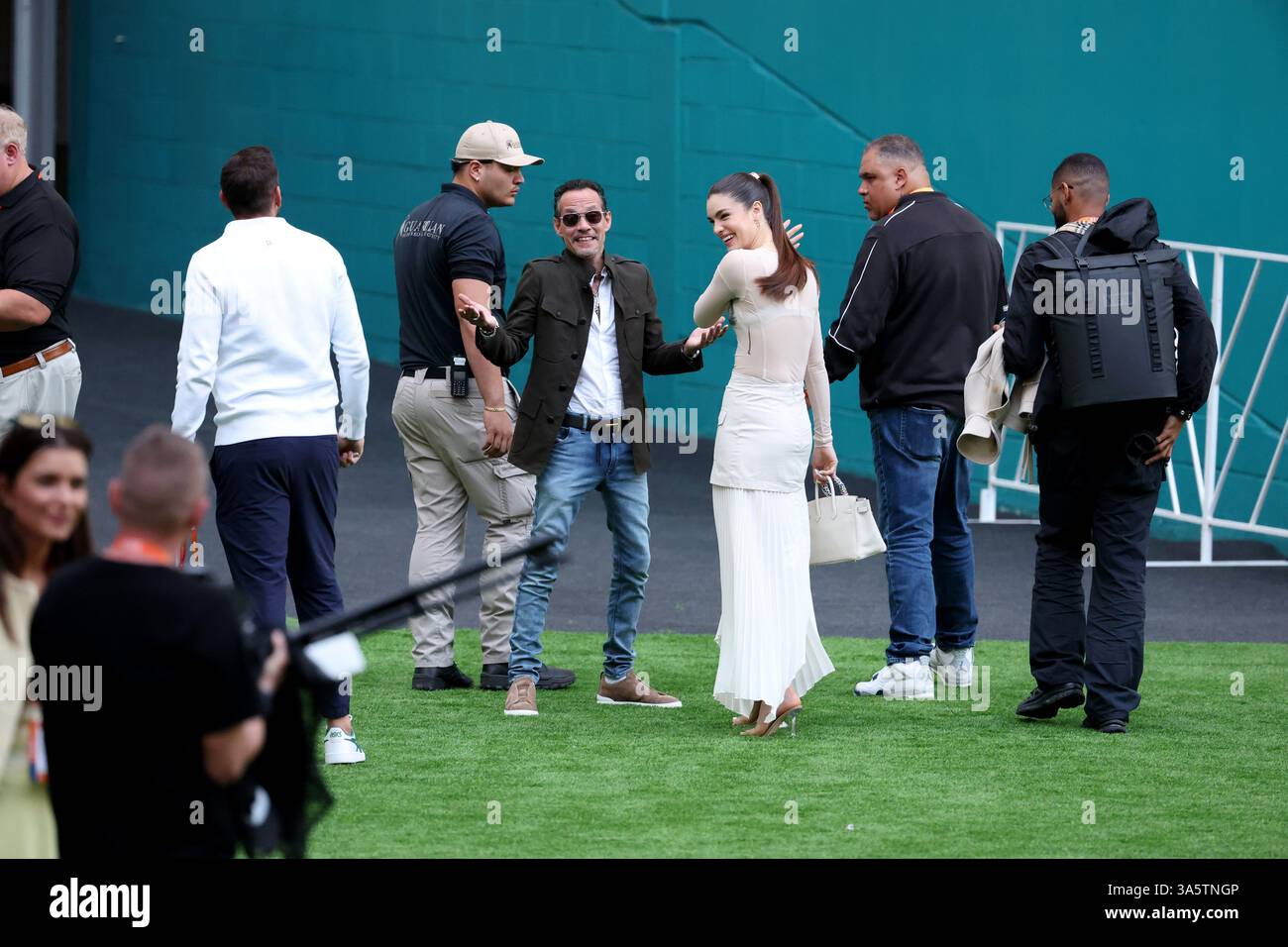Miami Gardens, Florida, USA. 23rd Mar, 2025. Marc Anthony and his wife Nadia Ferreira attend the ...