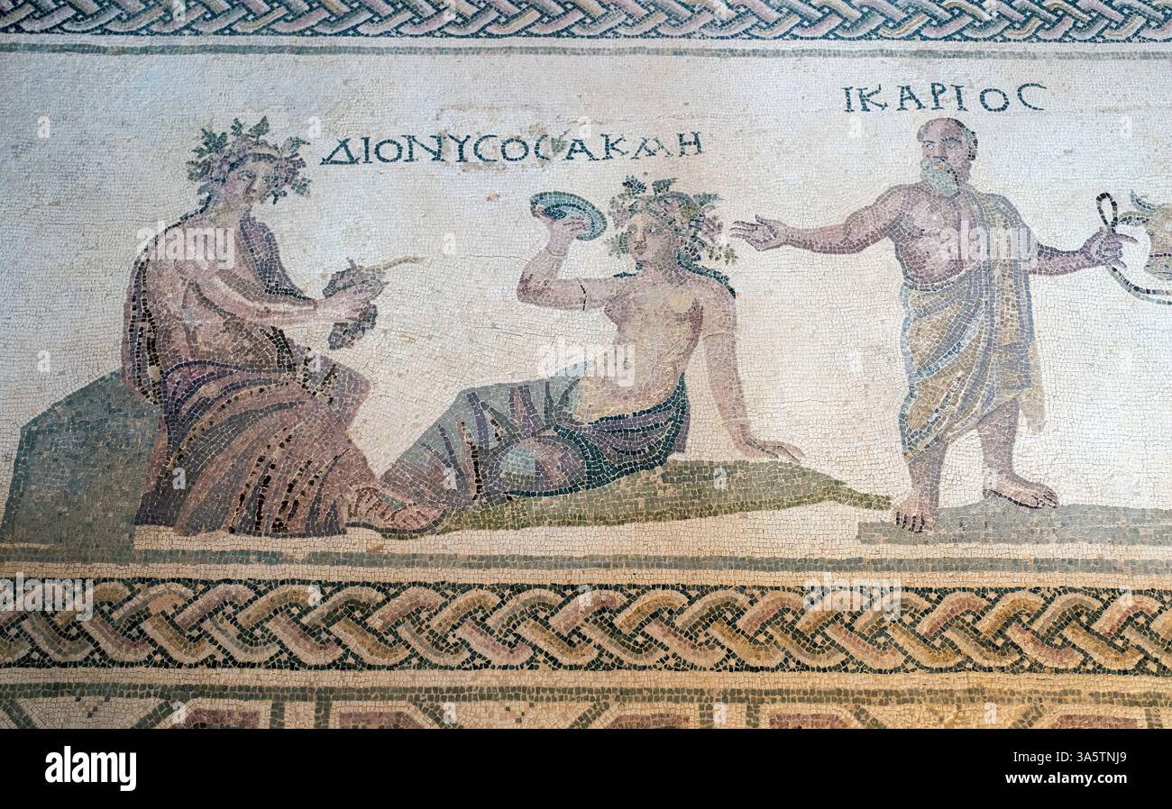 House of Dionysos: Dionysos & Acme are depicted (left) with Icarios ...