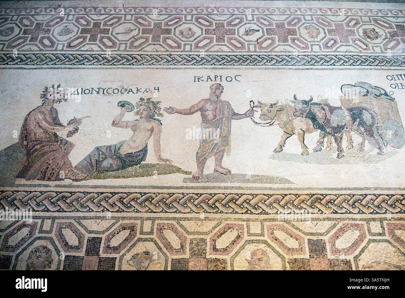 House of Dionysos: Dionysos & Acme are depicted (left) with Icarios ...