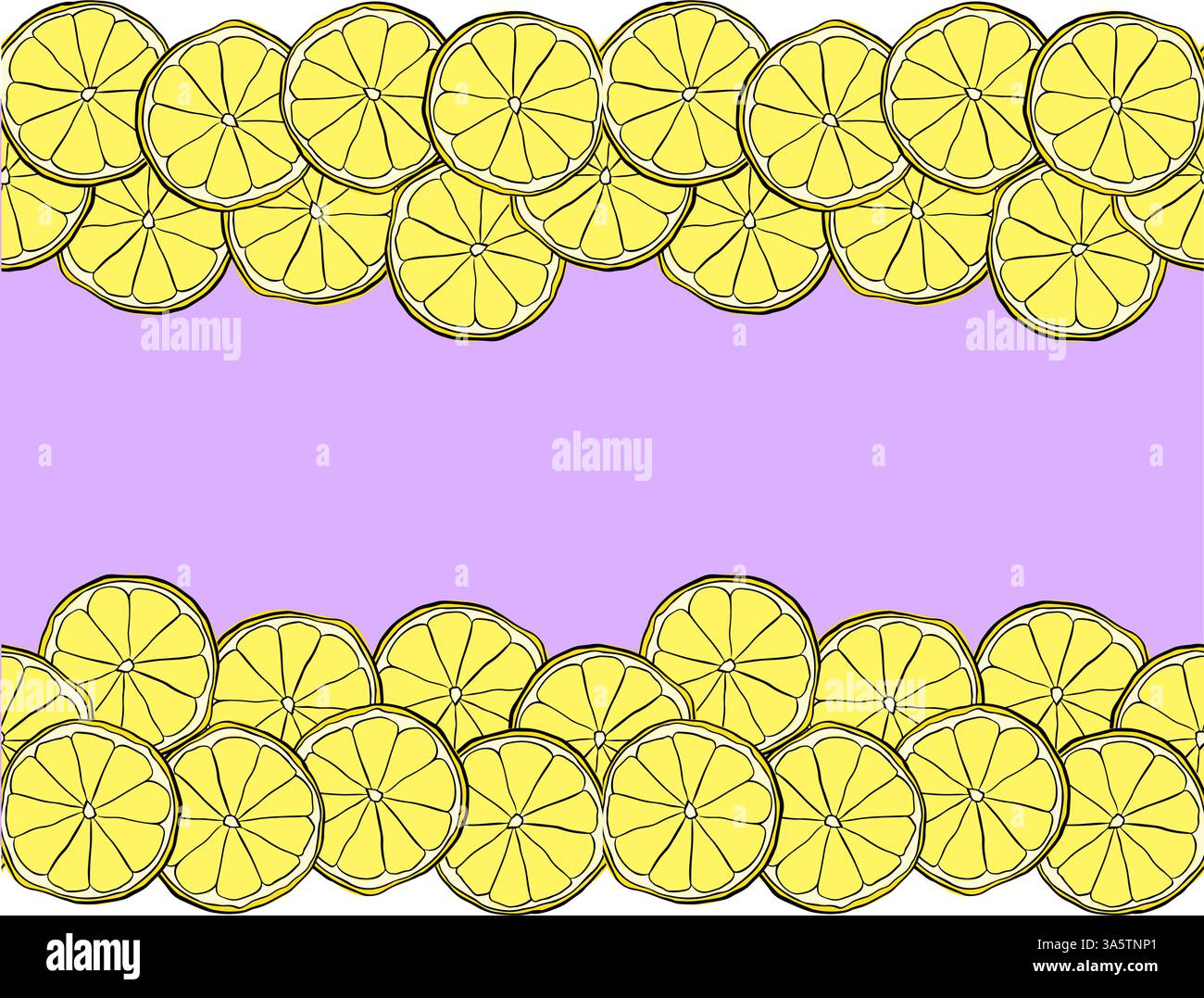 sliced citrus lemon orange seamless border frame. Graphic line ink vector yellow illustration ...