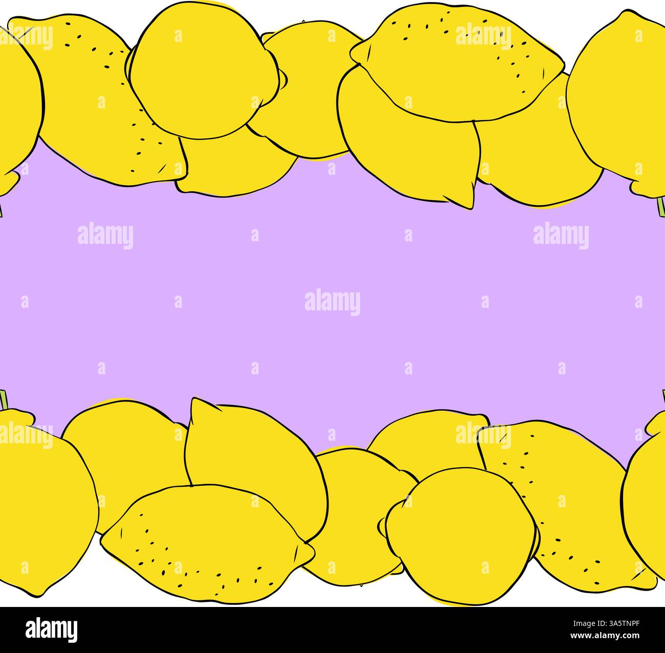 Lemons citric fruits seamless horizontal border frame. Hand drawn ...