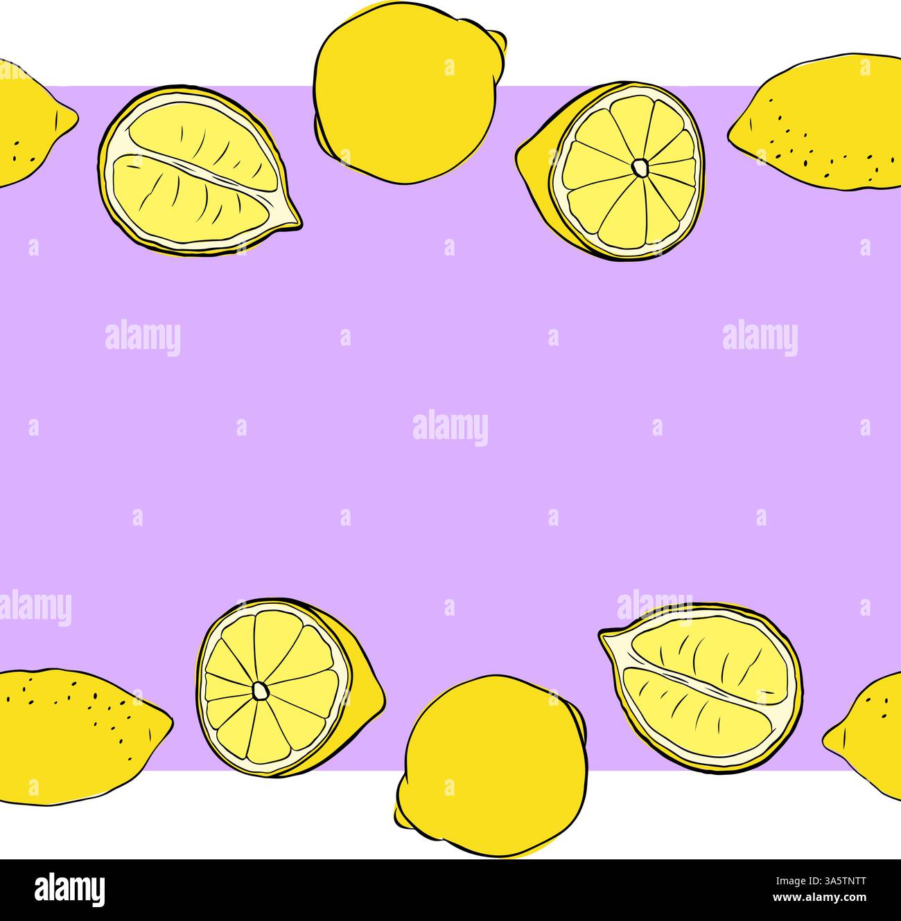 Lemons whole and cut seamless horizontal border frame. yellow colored ...