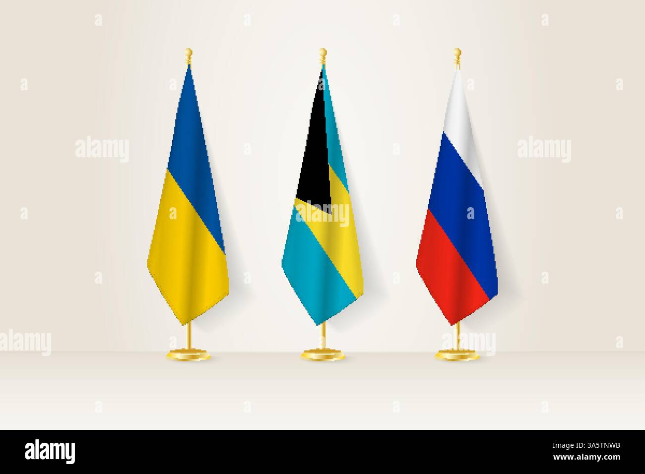 Diplomatic Meeting Representation, Ukraine, The Bahamas and Russia Flags. Flags on Diplomatic ...
