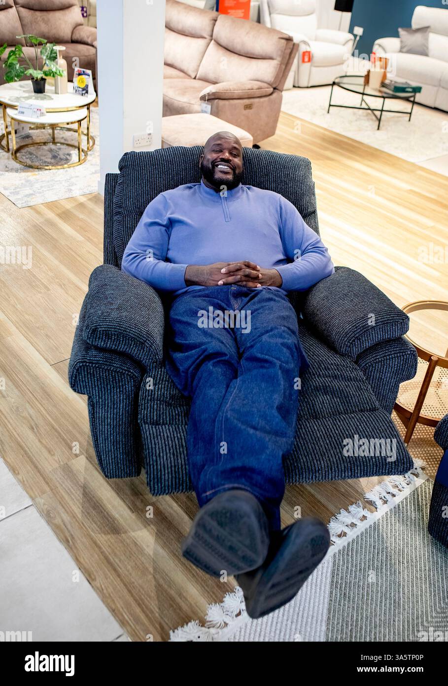 EDITORIAL USE ONLY Former NBA Basketball player Shaquille O'Neal partners with furniture ...