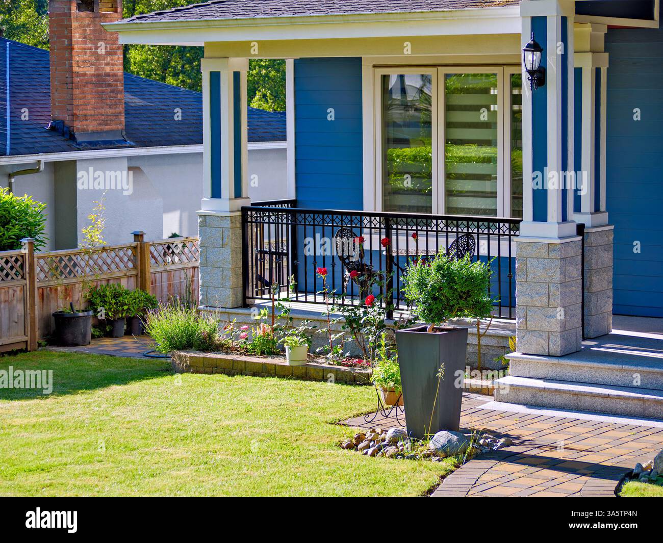 Front yard lawn and corner of residential house on spring season Stock ...