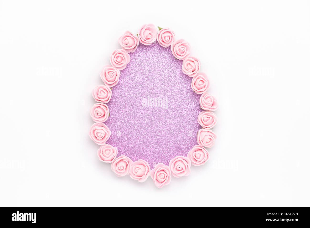 Pink Glitter Egg Shape with rosebuds on white background. Easter themed ...