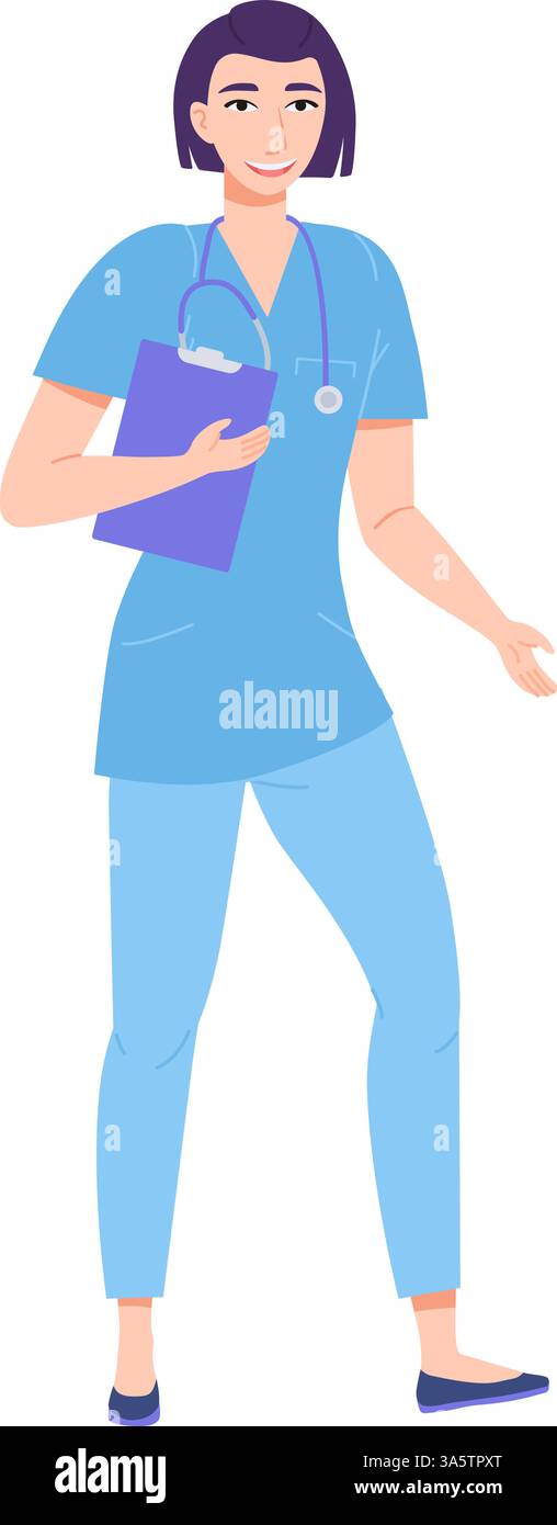Vector illustration of a smiling female medical student or nurse in ...