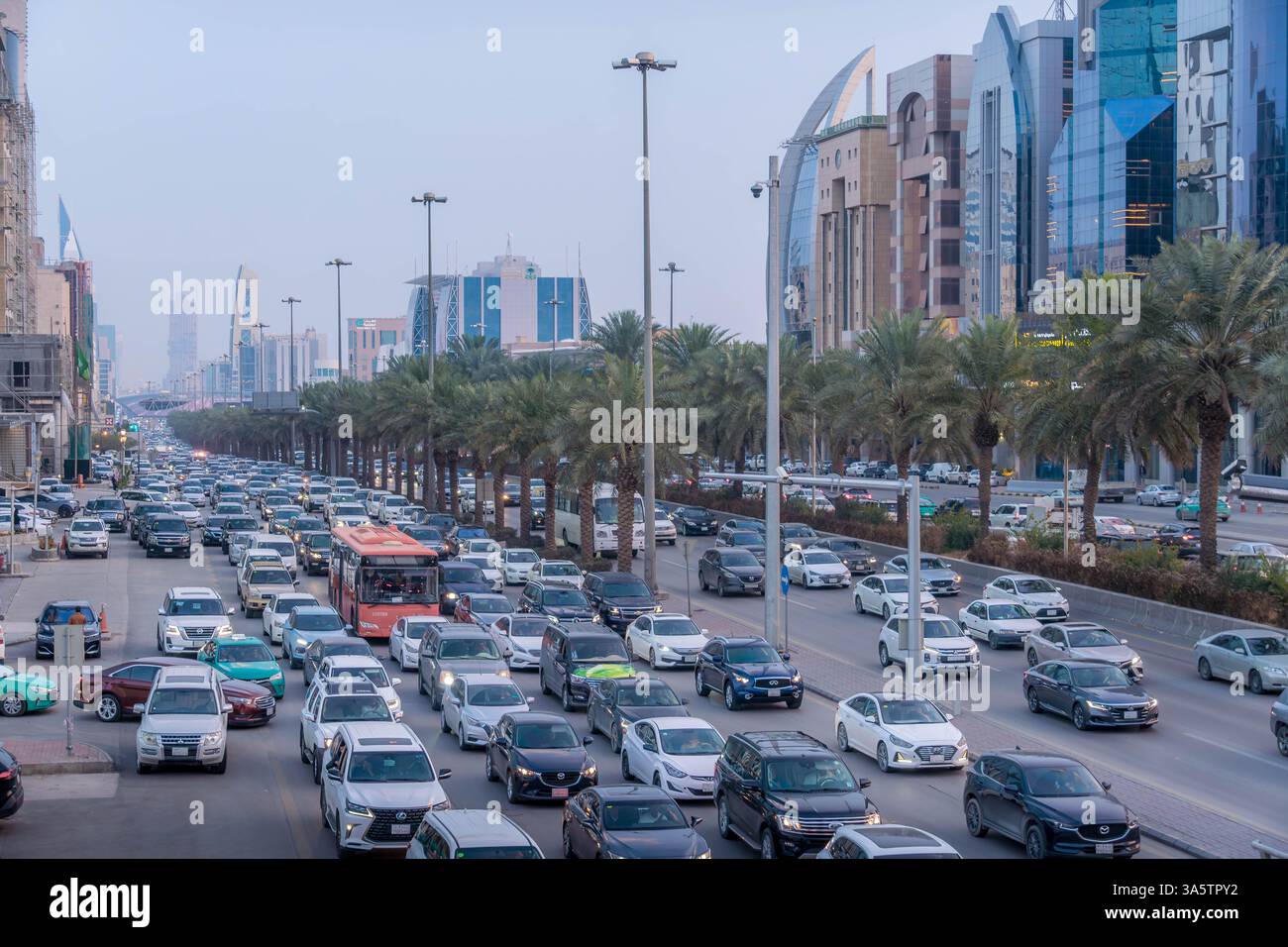 Traffic jam in Riyadh city at the business Al-Olaya districts, with ...