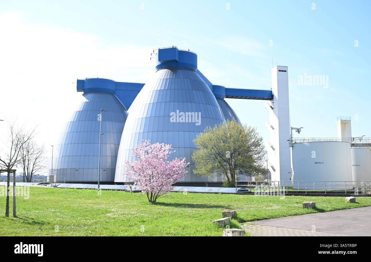 Mannheim, Germany. 24th Mar, 2025. A tower of a wastewater treatment ...